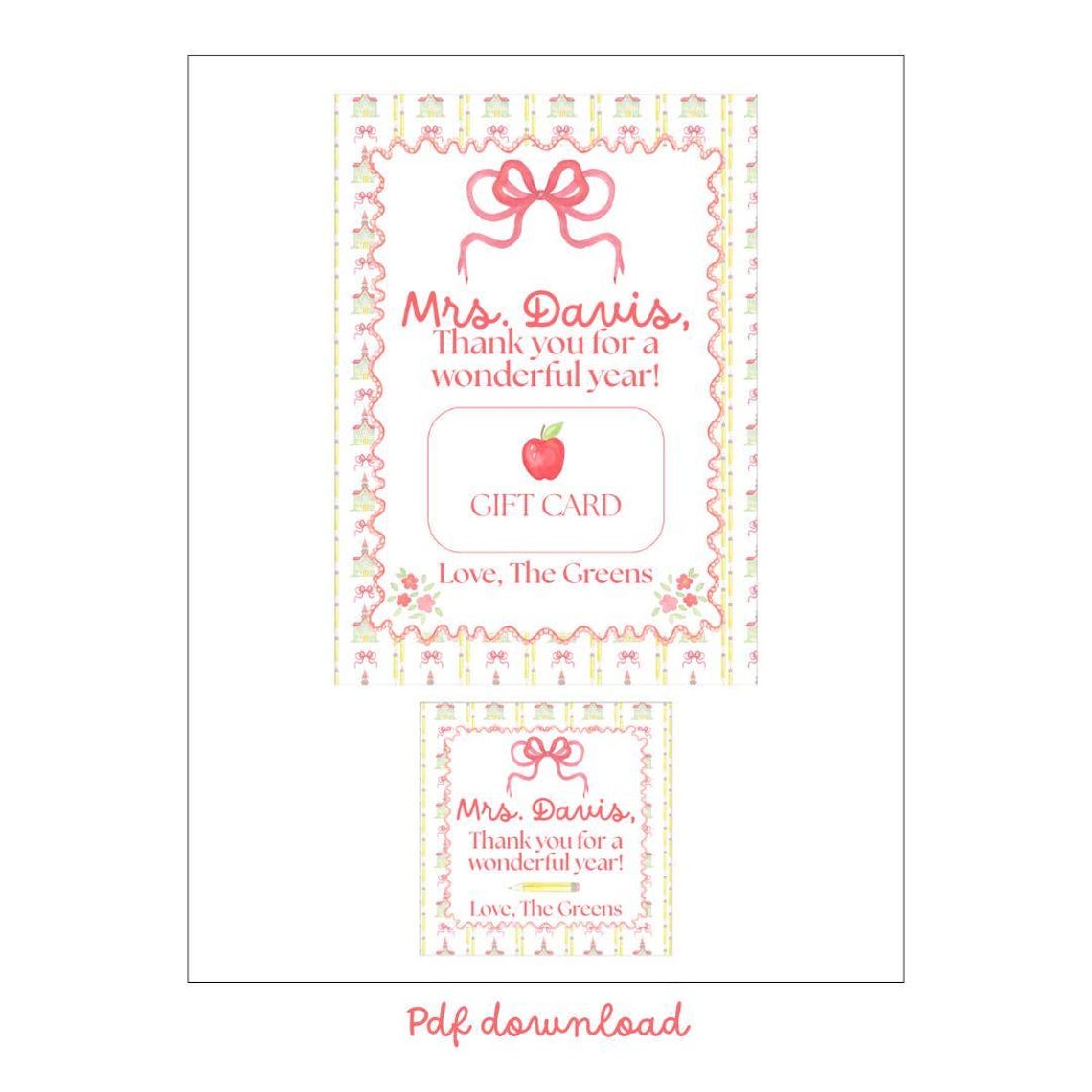 Printable Teacher Appreciation Gift Card Holder Gift Tag Teacher ...