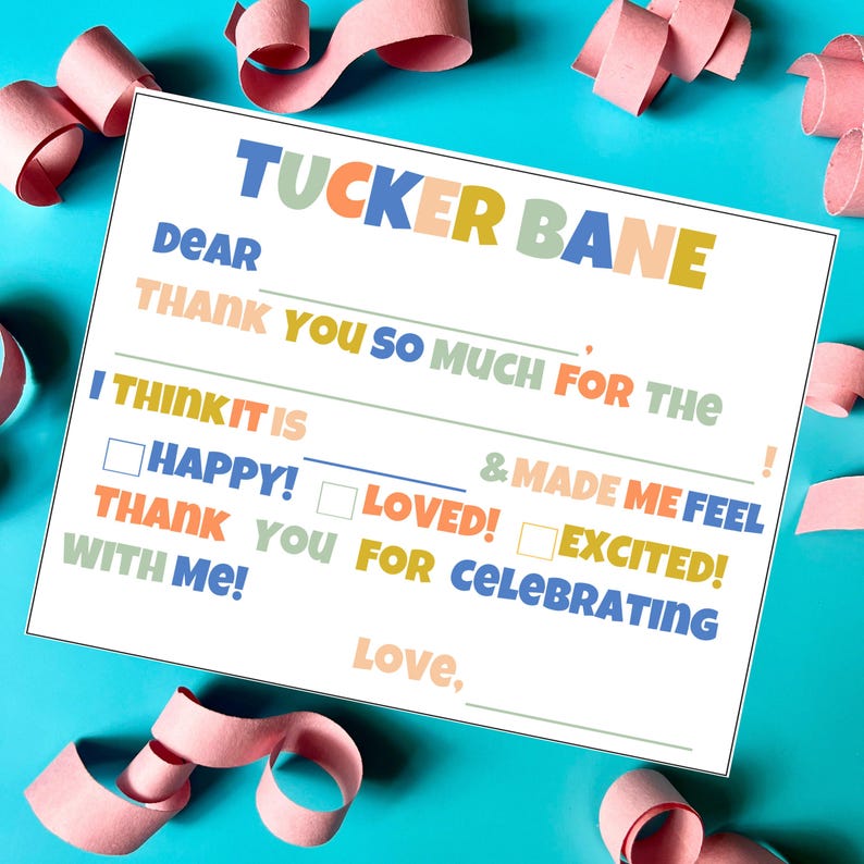 Kids Personalized Thank You Card Fill in the Blank Printable Note ...