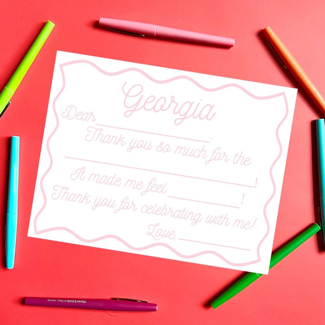 Kids Personalized Thank You Card Fill in the Blank Thank You Printable ...