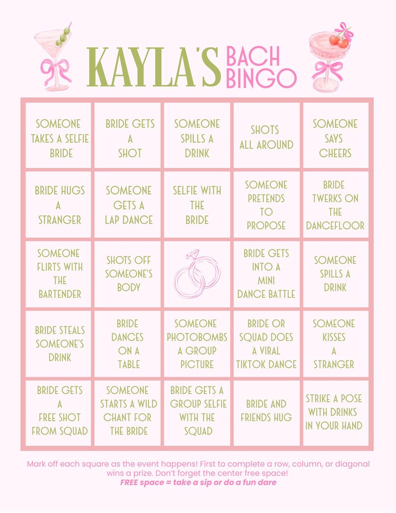 Bachelorette Bingo Game: Editable Bride Squad Party Activity (canva ...