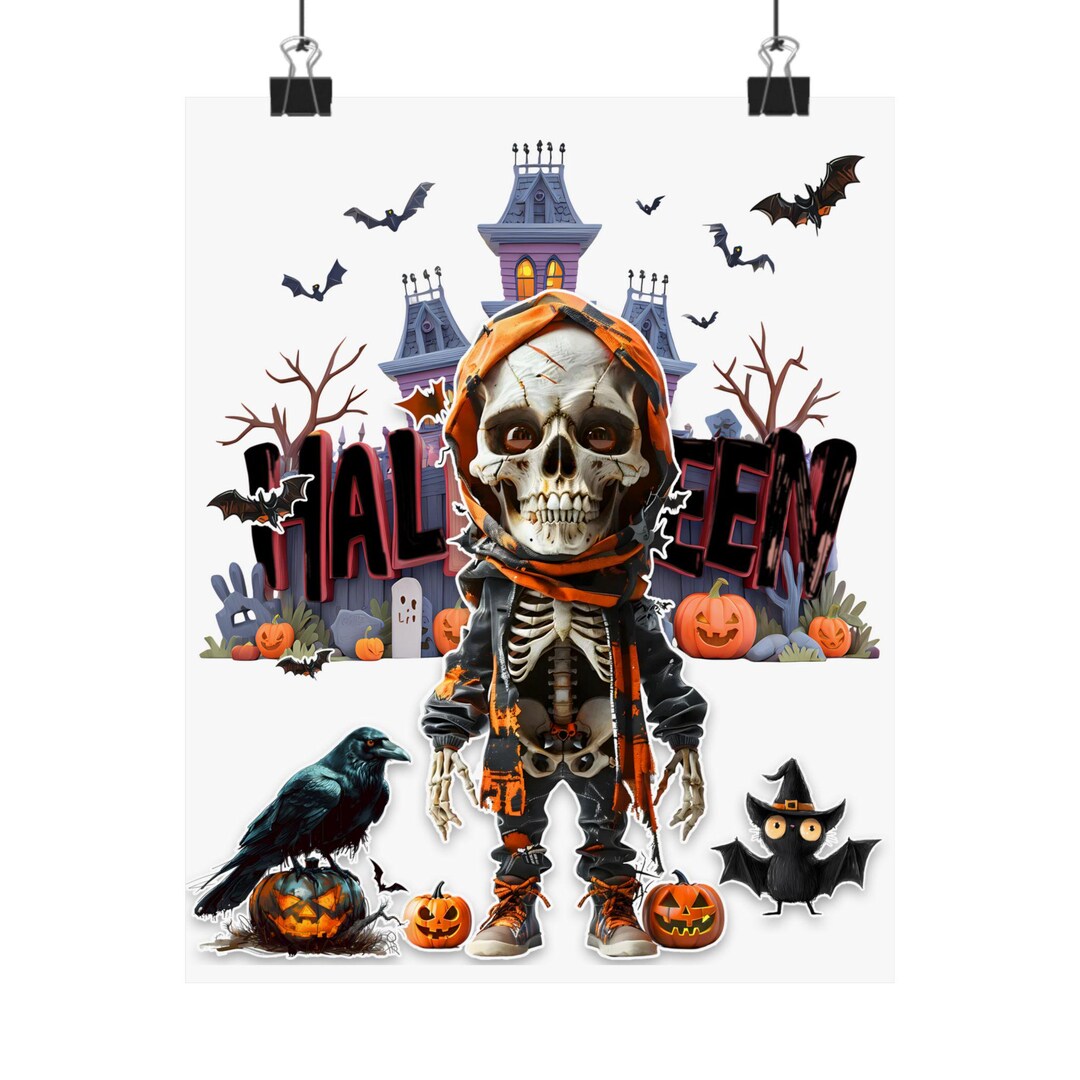 Vertical Poster, Halloween Skeleton Kid Cute Creepy Halloween Design ...