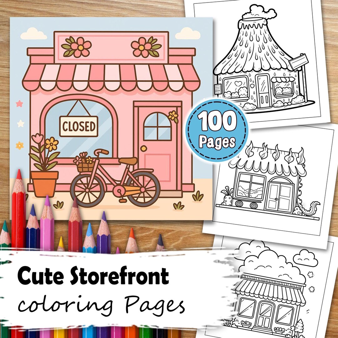 100 Cute Storefront Coloring Pages – Pastel Shops, Florist Displays ...