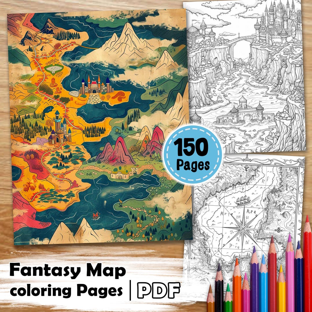150 Fantasy Map Coloring Pages – Magical Lands, Treasure Trails ...