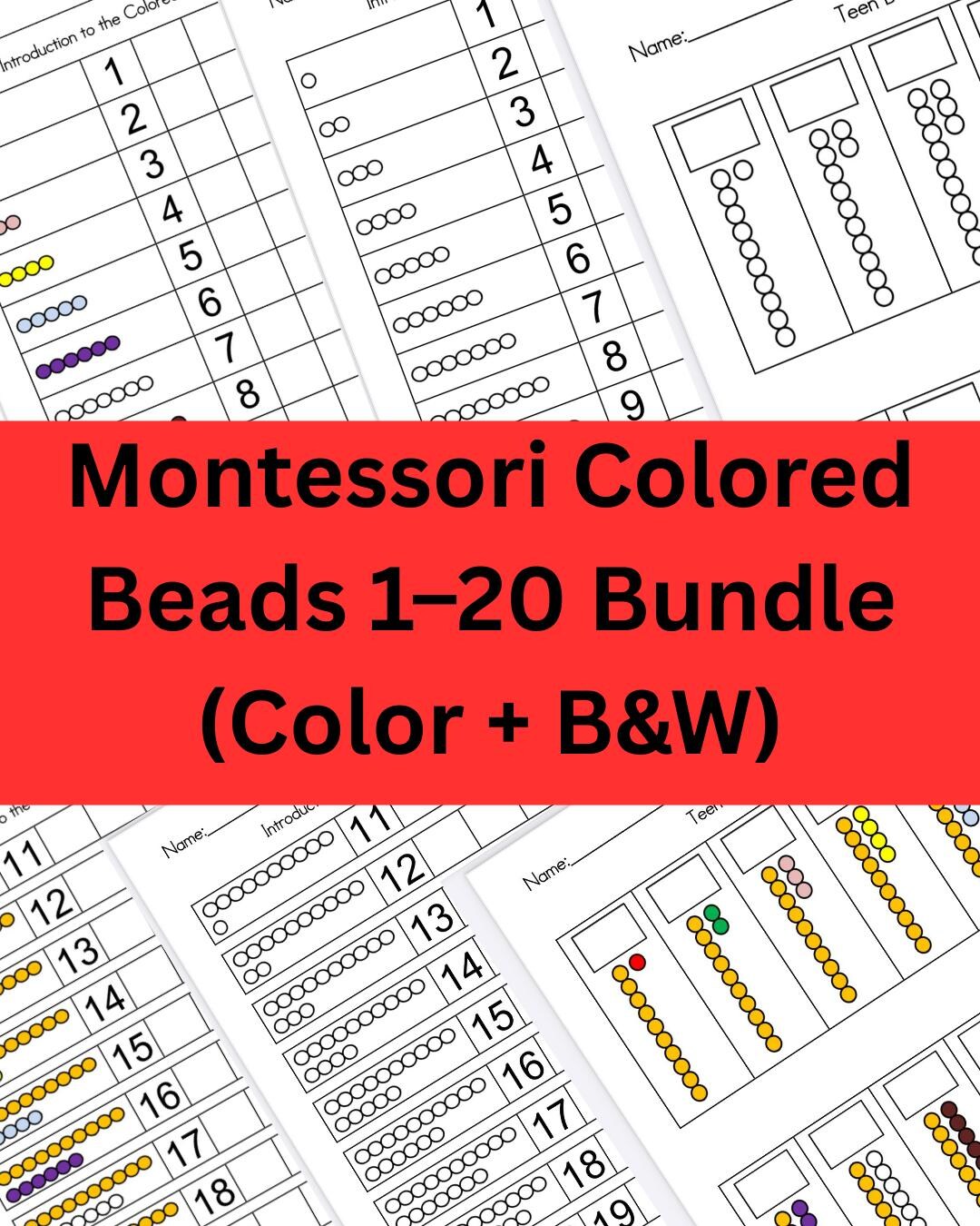 Montessori Colored Beads: Bilingual Counting Activity 1-20 (printable ...