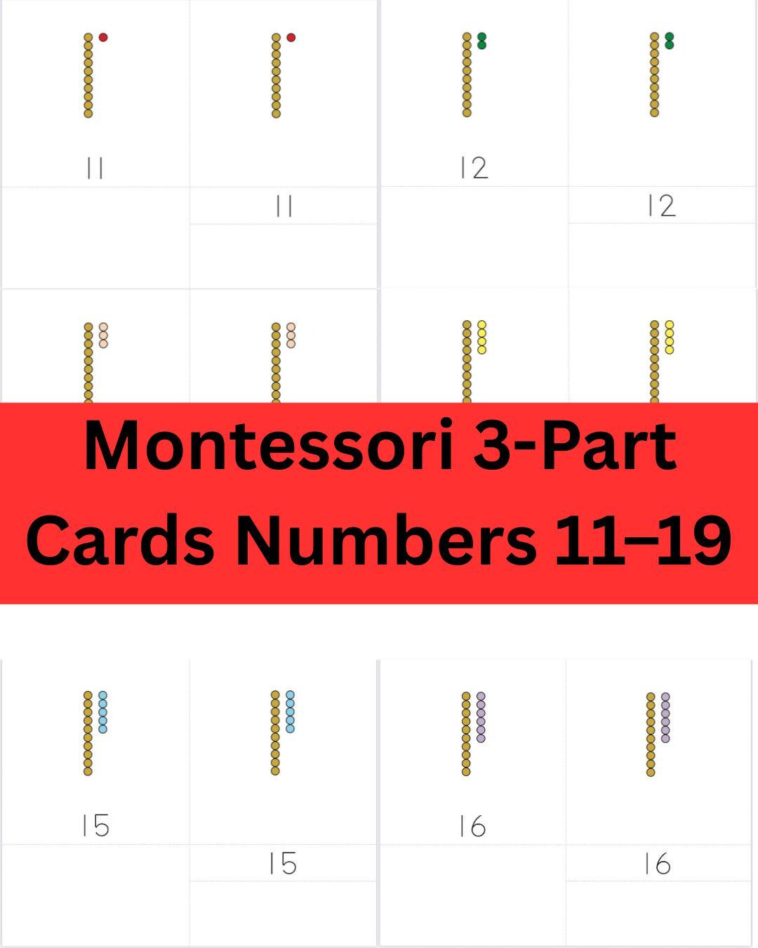 Montessori 3-part Cards Numbers 11–19 – Printable Bilingual Math ...
