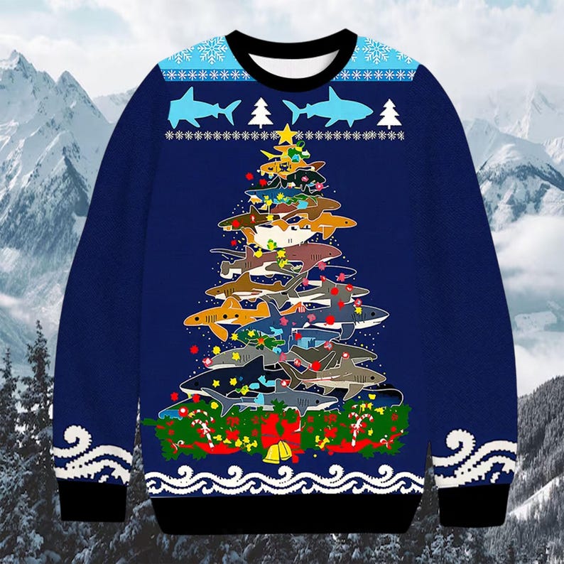 Shark Christmas Tree Ugly Christmas Sweatshirt, Ocean Lover Xmas ...