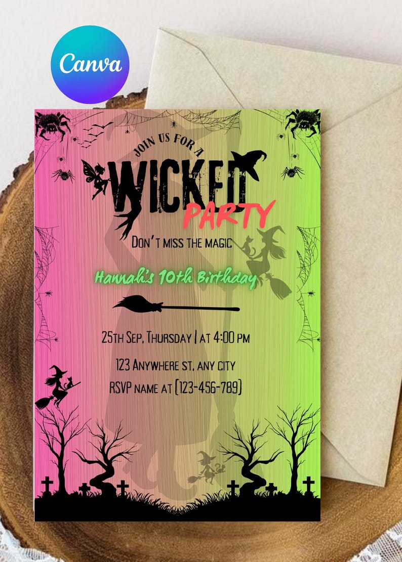 Wicked Birthday Party Invitation, WICKED Inspired Movie Ticket, Elphaba ...