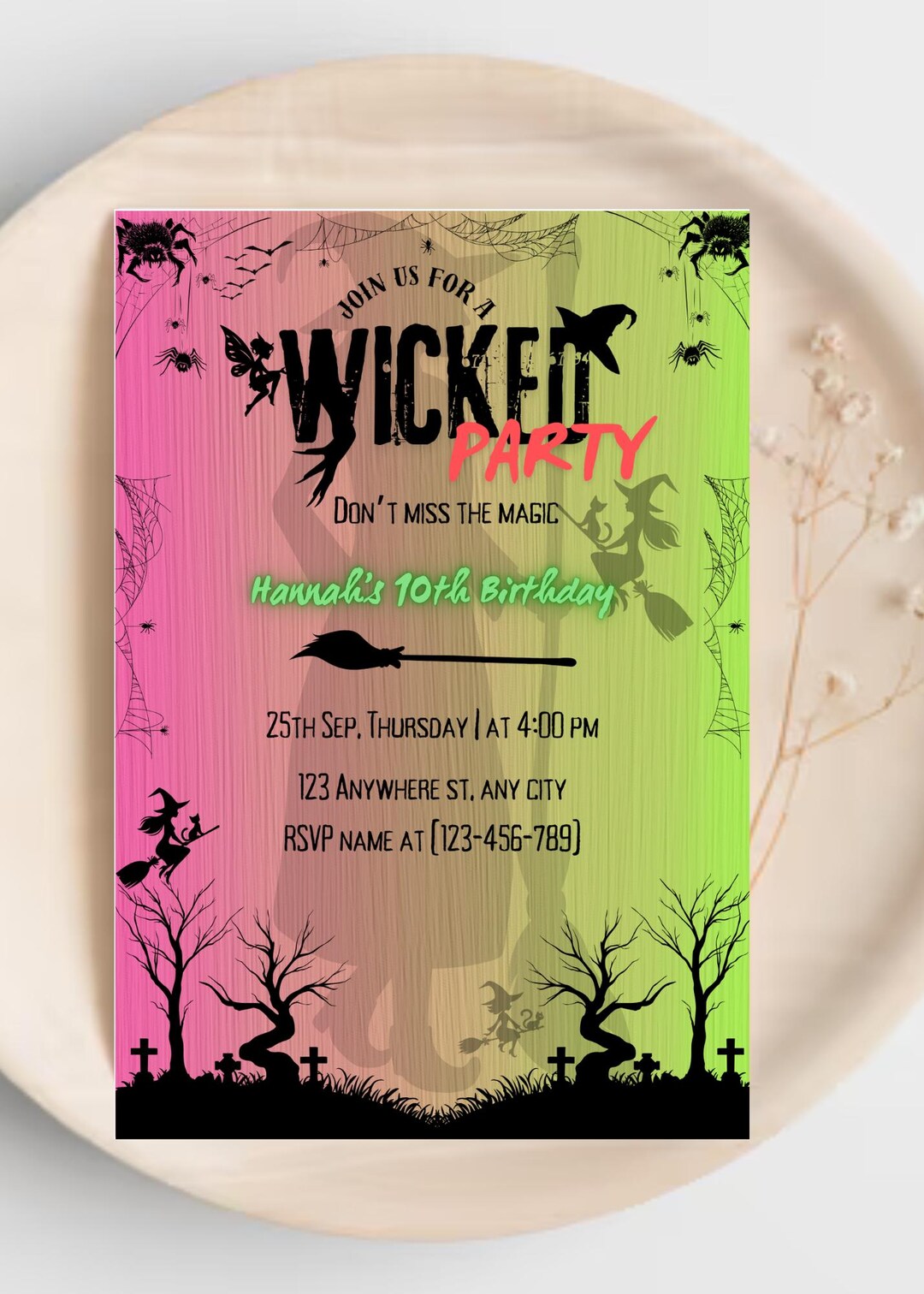 Wicked Birthday Party Invitation, WICKED Inspired Movie Ticket, Elphaba ...