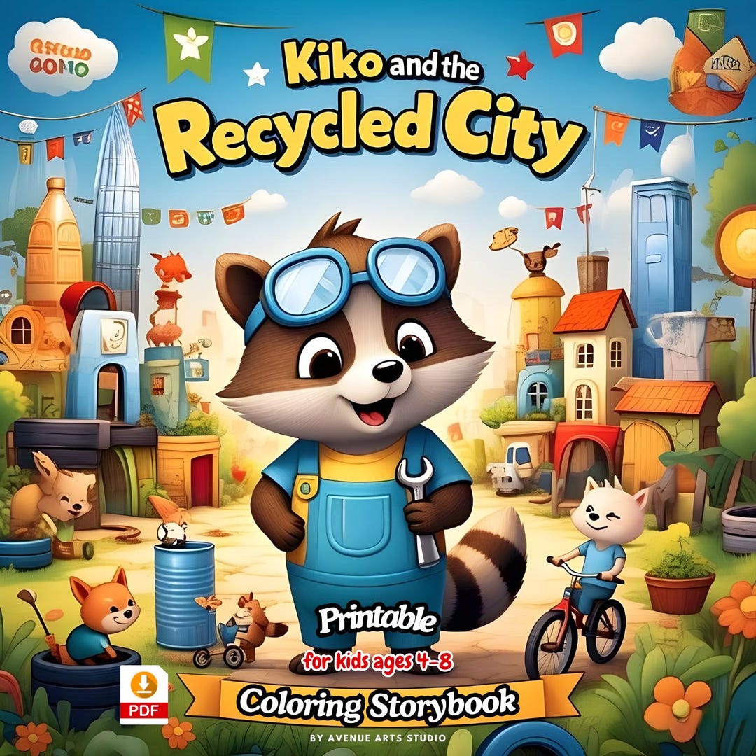 Kiko and the Recycled City Coloring Storybook | Eco-adventure (PDF) - Etsy