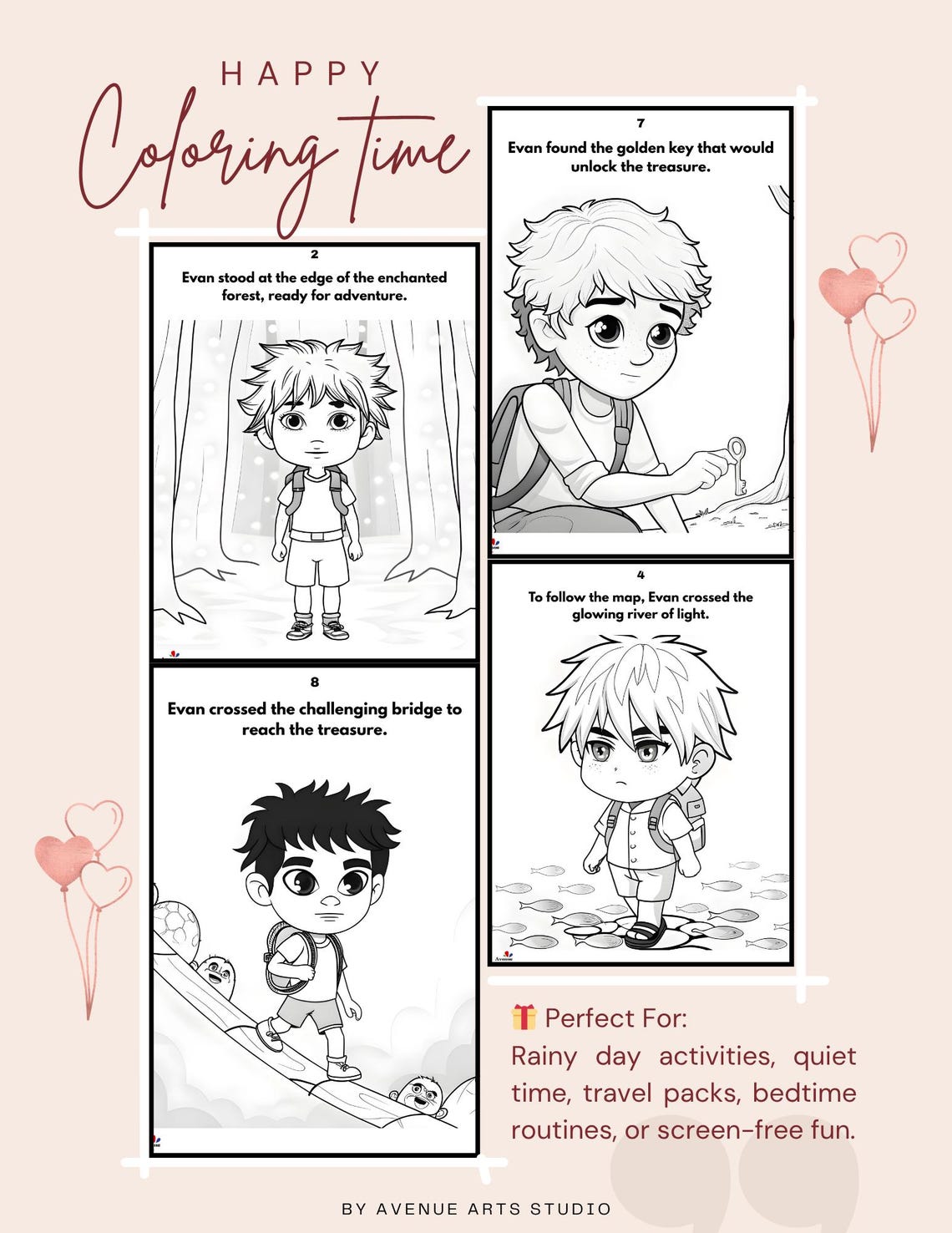 Printable Coloring Storybook (PDF) Coloring Pages for Kids | Evan and ...