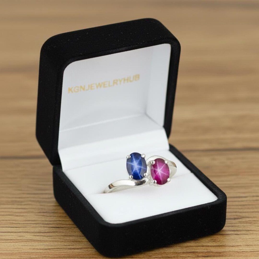 Dual Star Lind Sapphire Ring – Adjustable Blue & Pink Star Gemstone ...