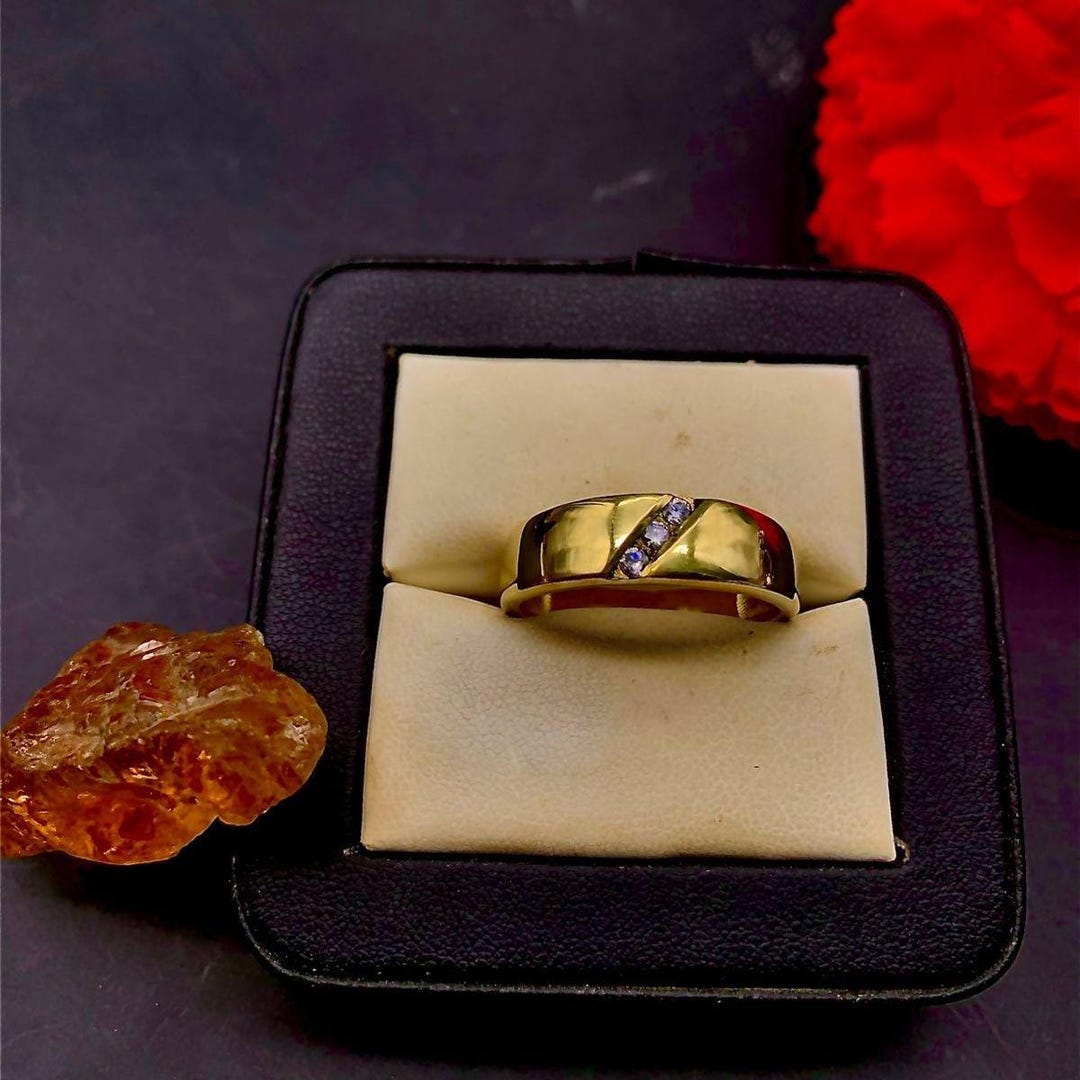 925 Sterling Silver Monzonite Men's Ring | Modern Band With Monzonite ...