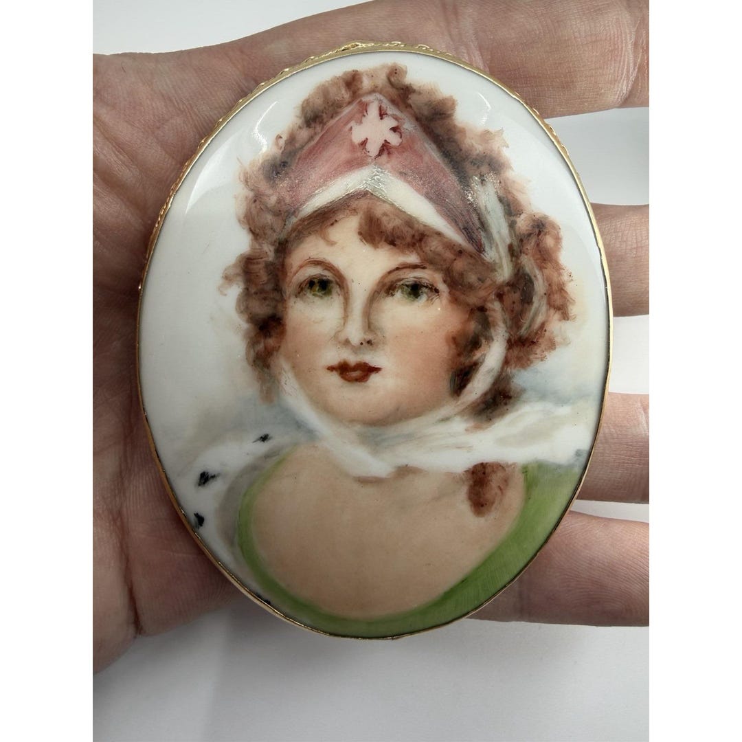Victorian 14k Solid Yellow Gold Porcelain Pendant Brooch Queen Louise ...