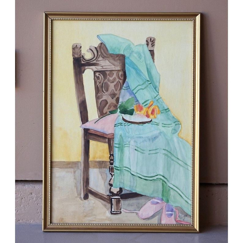 Signed R. Linde 1947 Original Water Color Clothes Hanging on a Chair ...