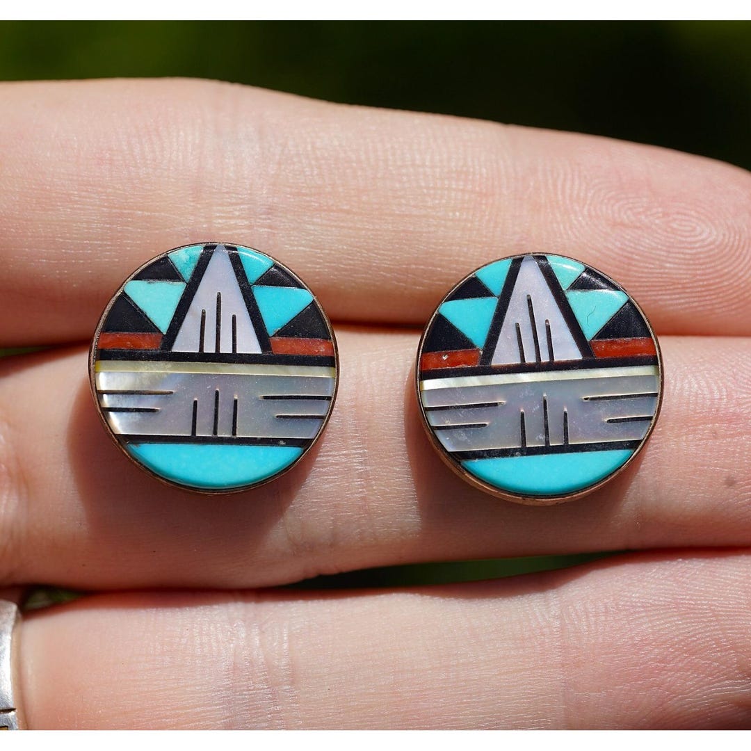 Old Pawn Zuni Native American Indian Sterling Silver Inlay Multi Stone ...