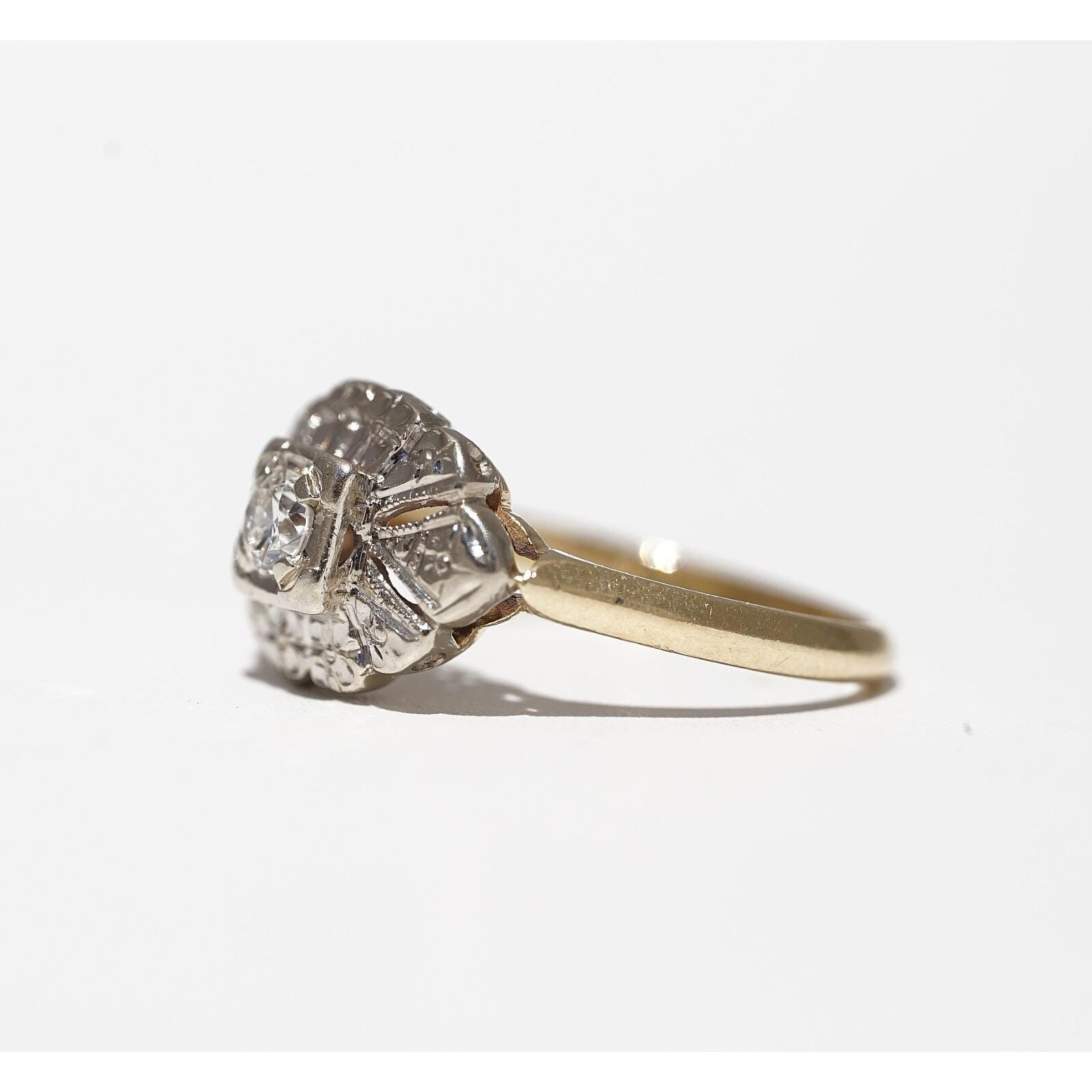 Antique 14k Solid Yellow White Gold Engraving High Quality Natural ...