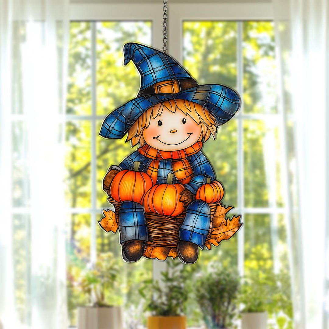 Autumn Scarecrow Suncatcher: Fall Pumpkin Window Decor - Etsy