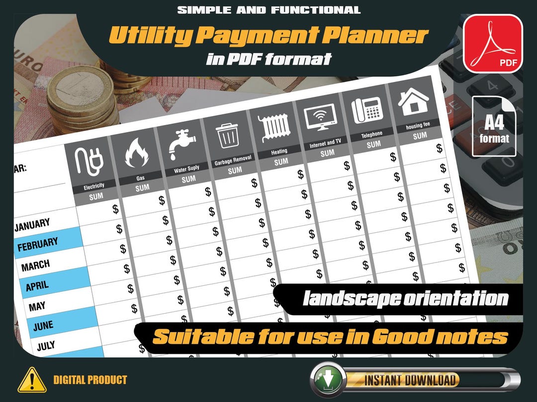Digital Utility Planner in PDF Format, Utility Bill Accounting ...