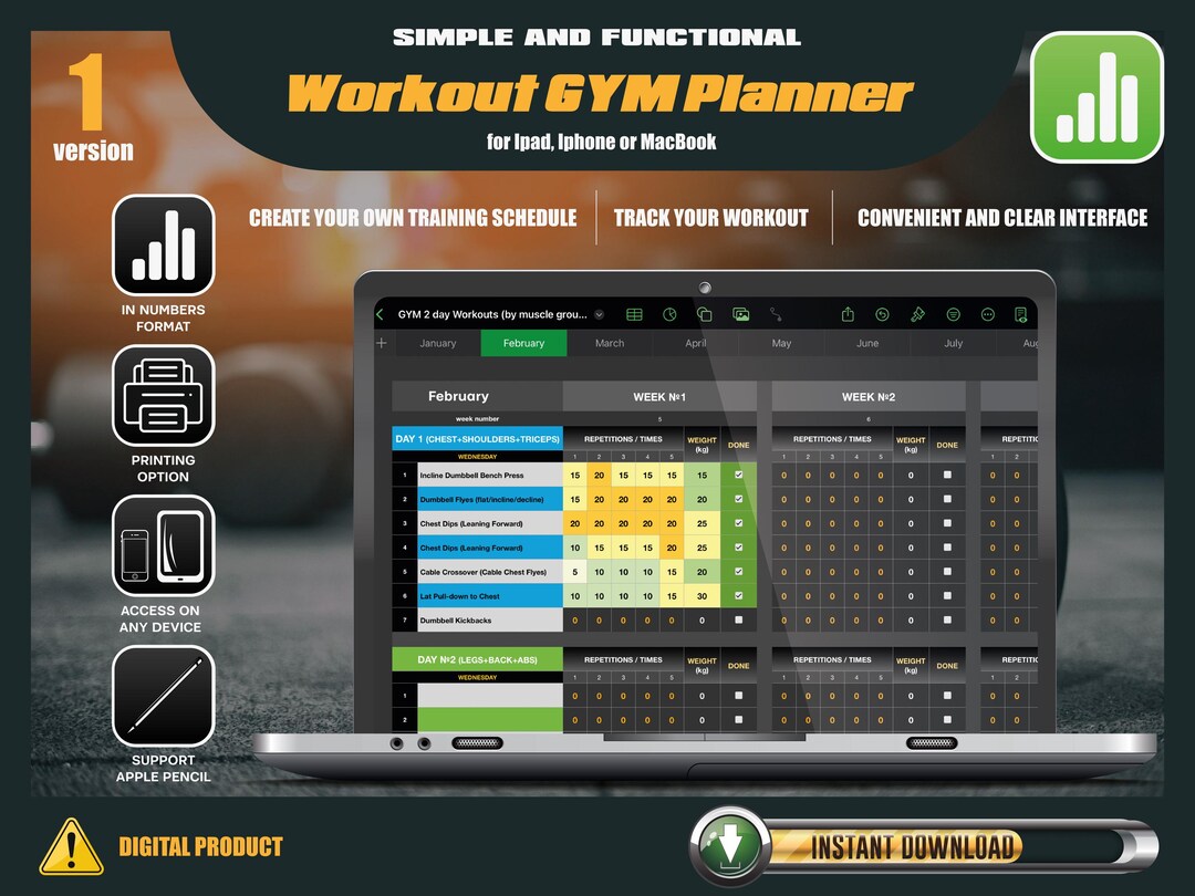 Electronic Digital Planner for GYM Classes in Numbers Format for Ios ...