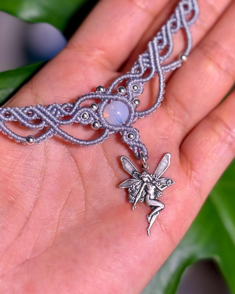 Fairy – Crystal Macrame Choker, Silver Fairy Charm, Boho Fantasy ...