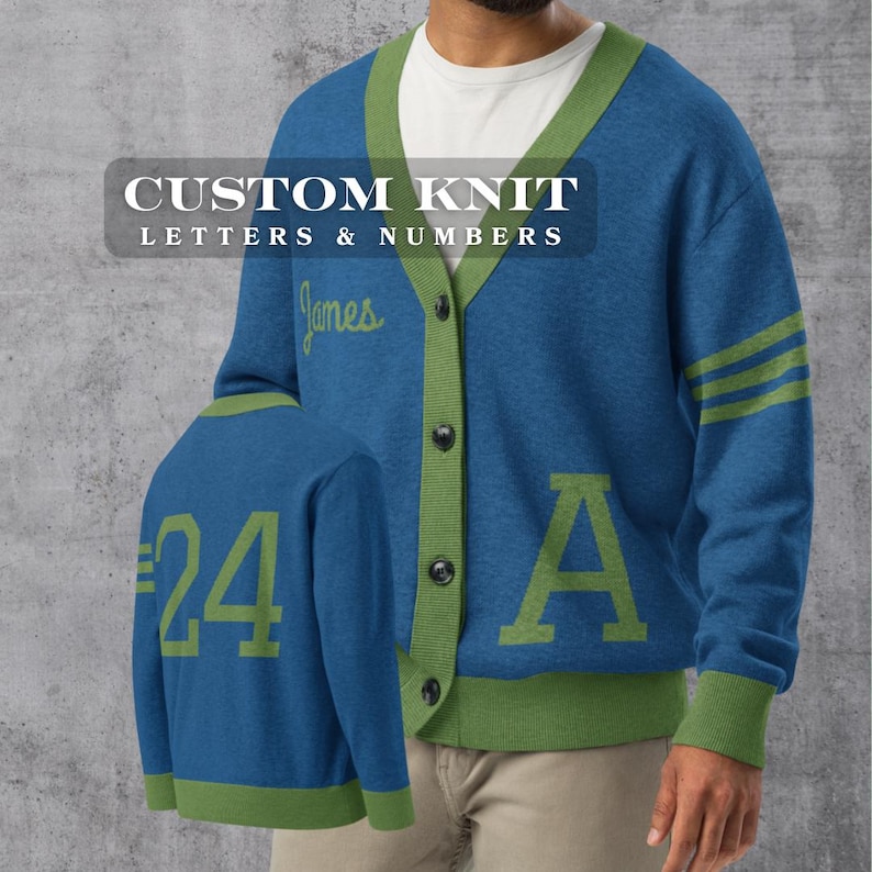 Custom Color Personalized Letterman Style Cardigan - Machine Knit - Etsy UK