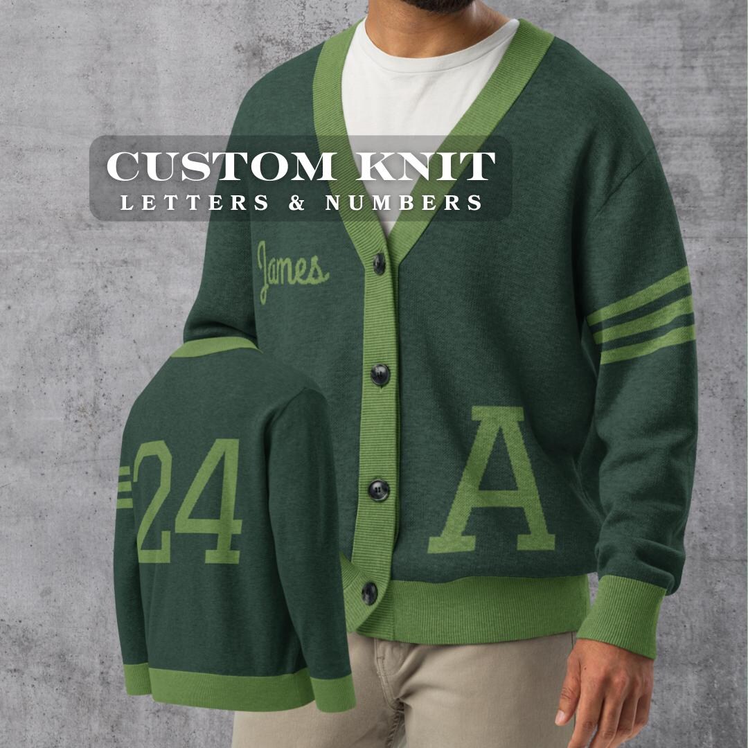 Green Personalized Letterman Style Cardigan - Machine Knit - Etsy