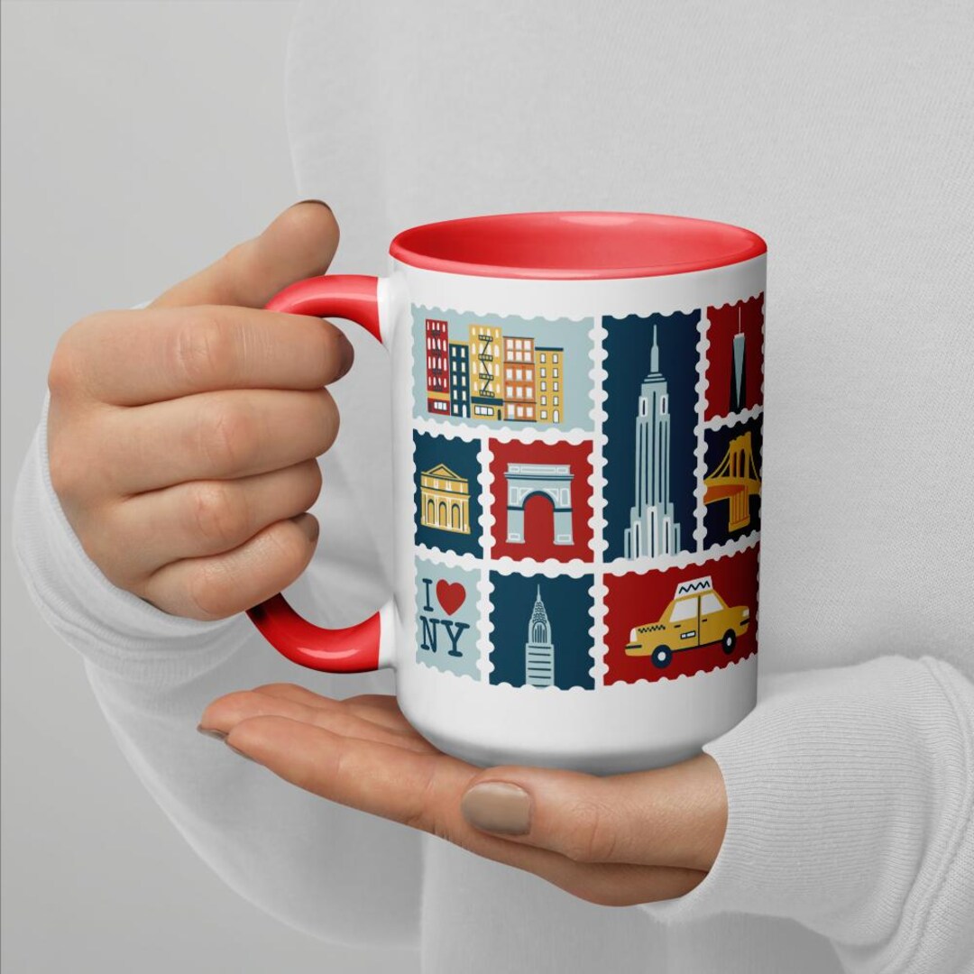 NYC Landmarks Stamp Mug • New York Skyline Coffee Cup - Etsy