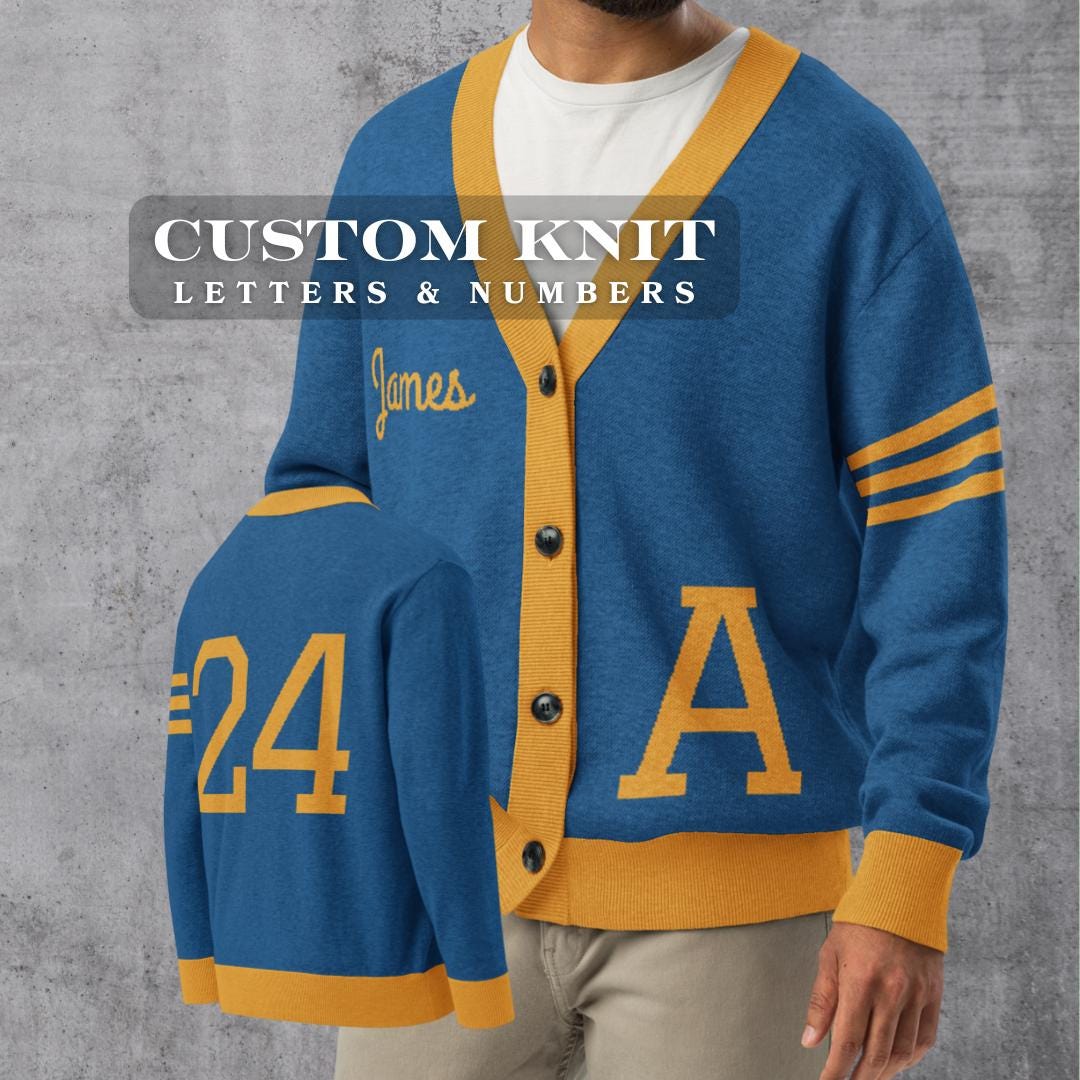 Yale Blue and Yellow Personalized Letterman Style Cardigan - Machine ...