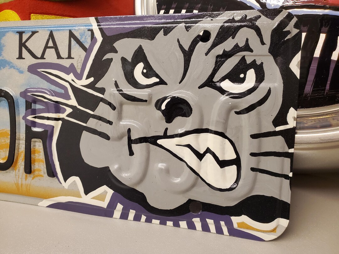 Kansas State Wildcat Retro Mascot Custom Painted License Plate Hotrod ...