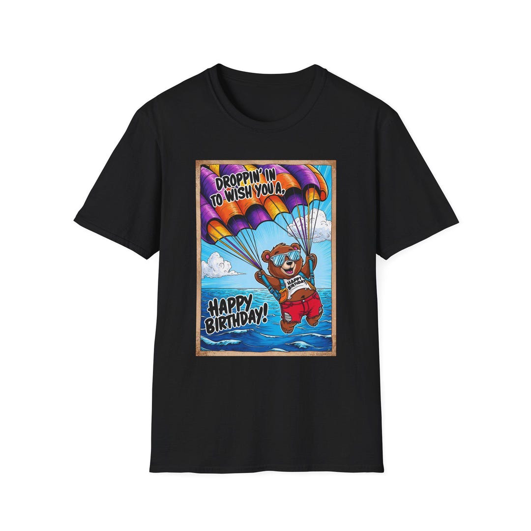 Parachuting Teddy Bear Happy Birthday T-shirt | Colorful Sky Drop Tee ...