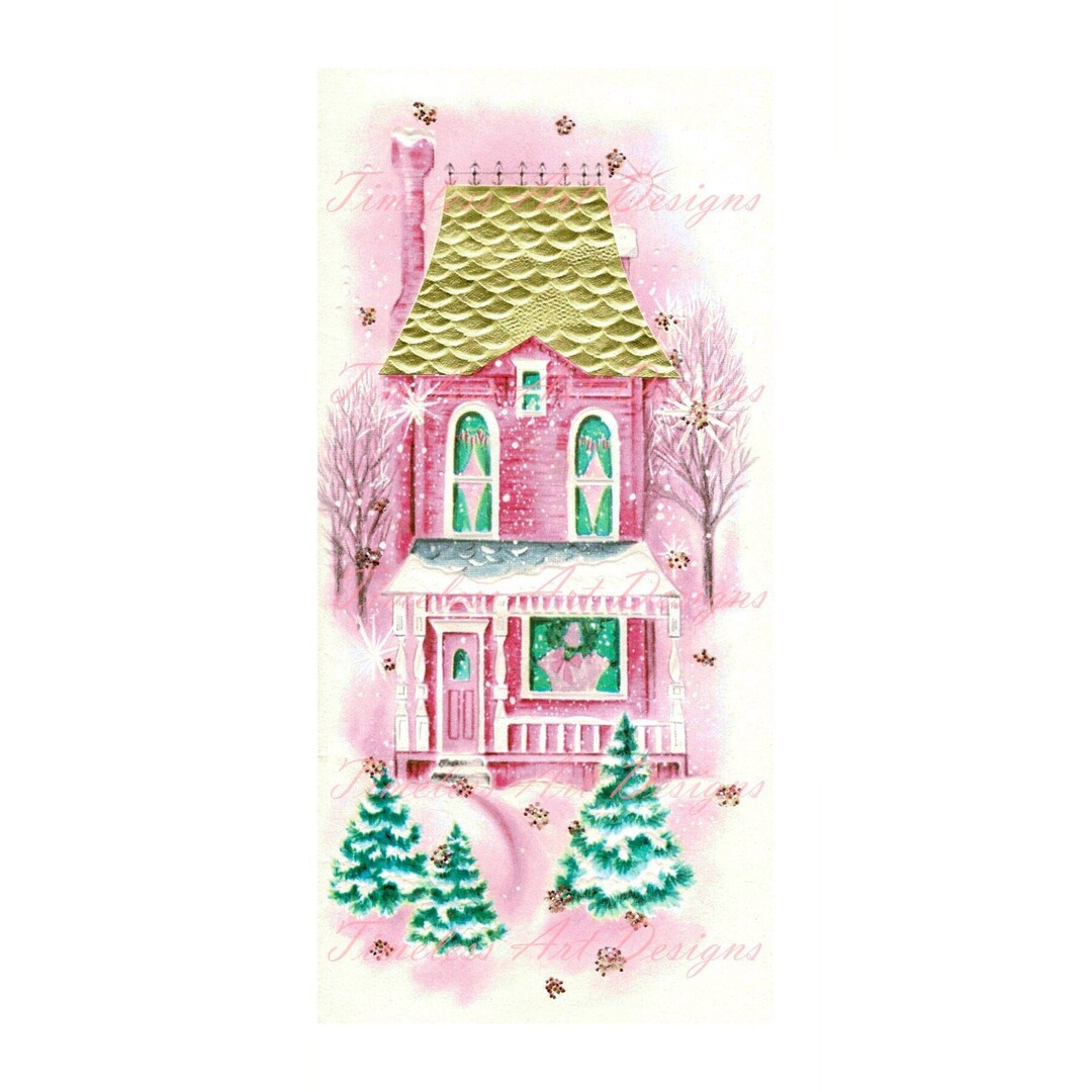 Digital Download Image, Stunning Pink Festive Christmas Holiday House ...