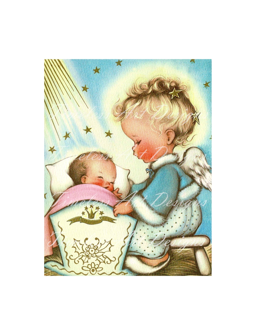 Digital Download Image Darling Little Angel With Baby Jesus in A Cradle ...