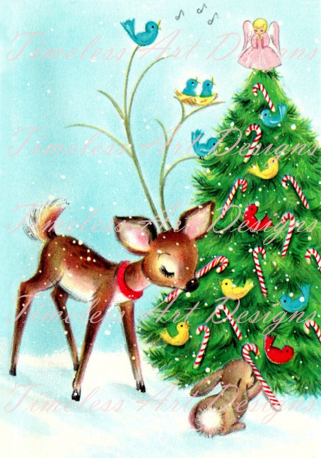 Digital Download Image, Cute Reindeer, Woodland Animals, Christmas Tree ...