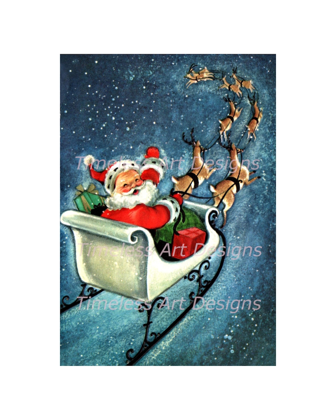 Digital Download Retro Santa Printable Jolly Old Santa Claus Riding His ...