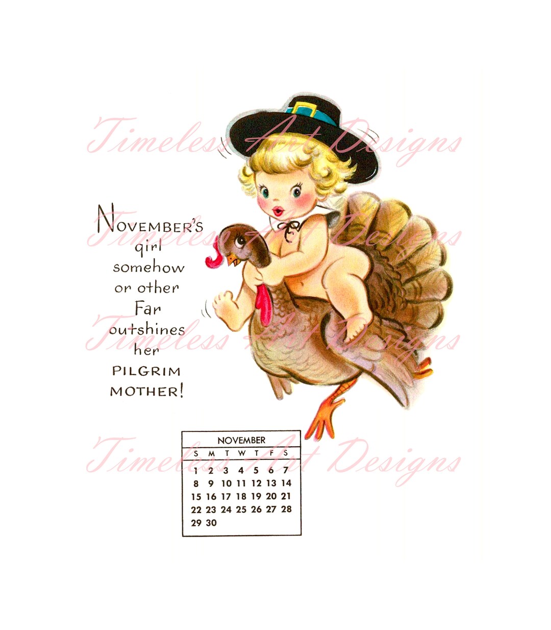Digital Download Vintage November Thanksgiving Girl Printable Clipart ...