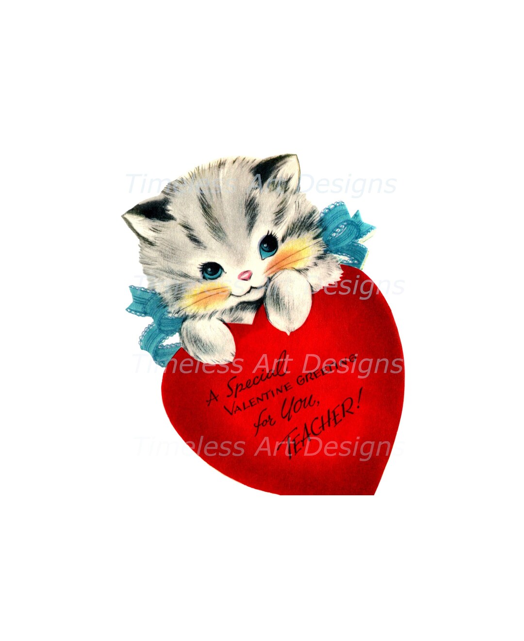 Digital Download Valentine Cat Printable Clipart Cute Kitten Holding A ...