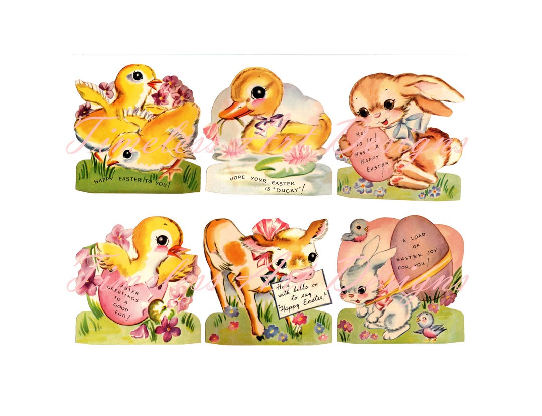 Instant Digital Download Retro Cute Easter Spring Animals Printable ...