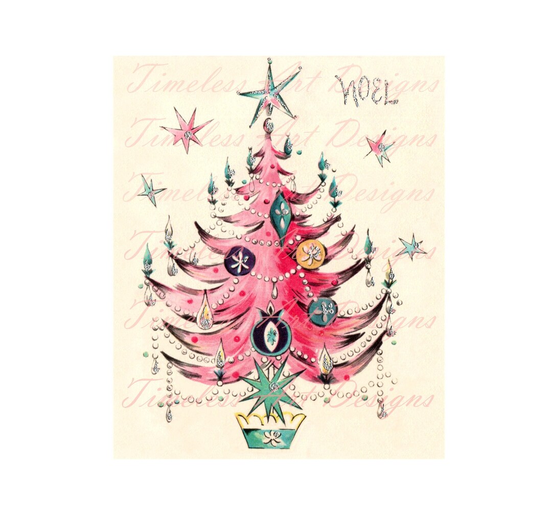 Digital Download Clipart Image Beautiful Pink Shabby Retro Christmas ...
