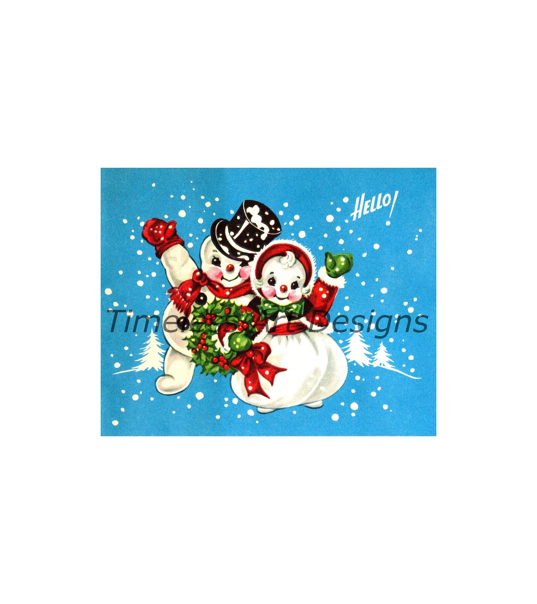 Vintage Retro Snowman Printable Instant Digital Download Image, Cute ...