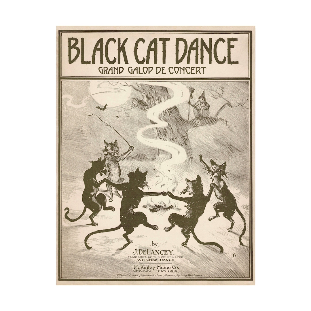Vintage Digital Download "black CAT Dance" Vintage Halloween Black Cat Sheet Music Illustration ...