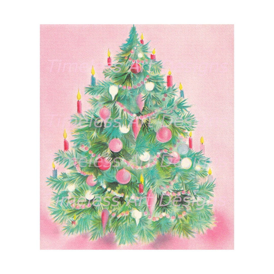 Digital Download Image, Beautiful Christmas Tree, Pink Ornaments ...