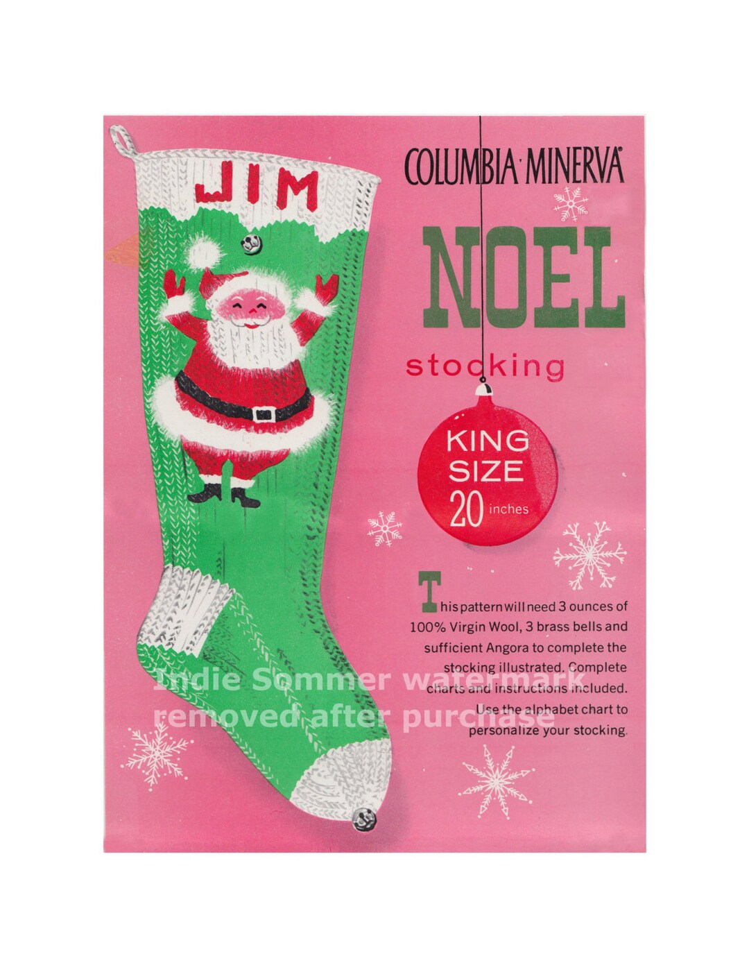 Cute Santa Stocking Pattern, Vintage Columbia Minerva 'noel' Santa ...