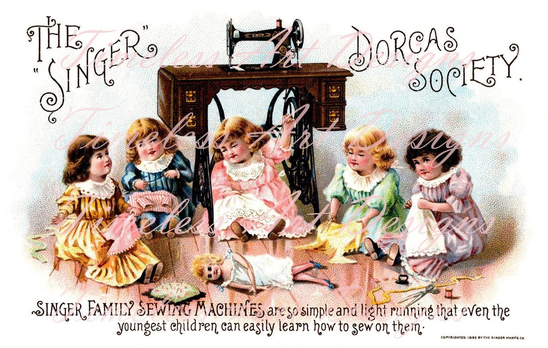 Digital Download Image, Darling Little Girls Sewing. Singer Sewing ...