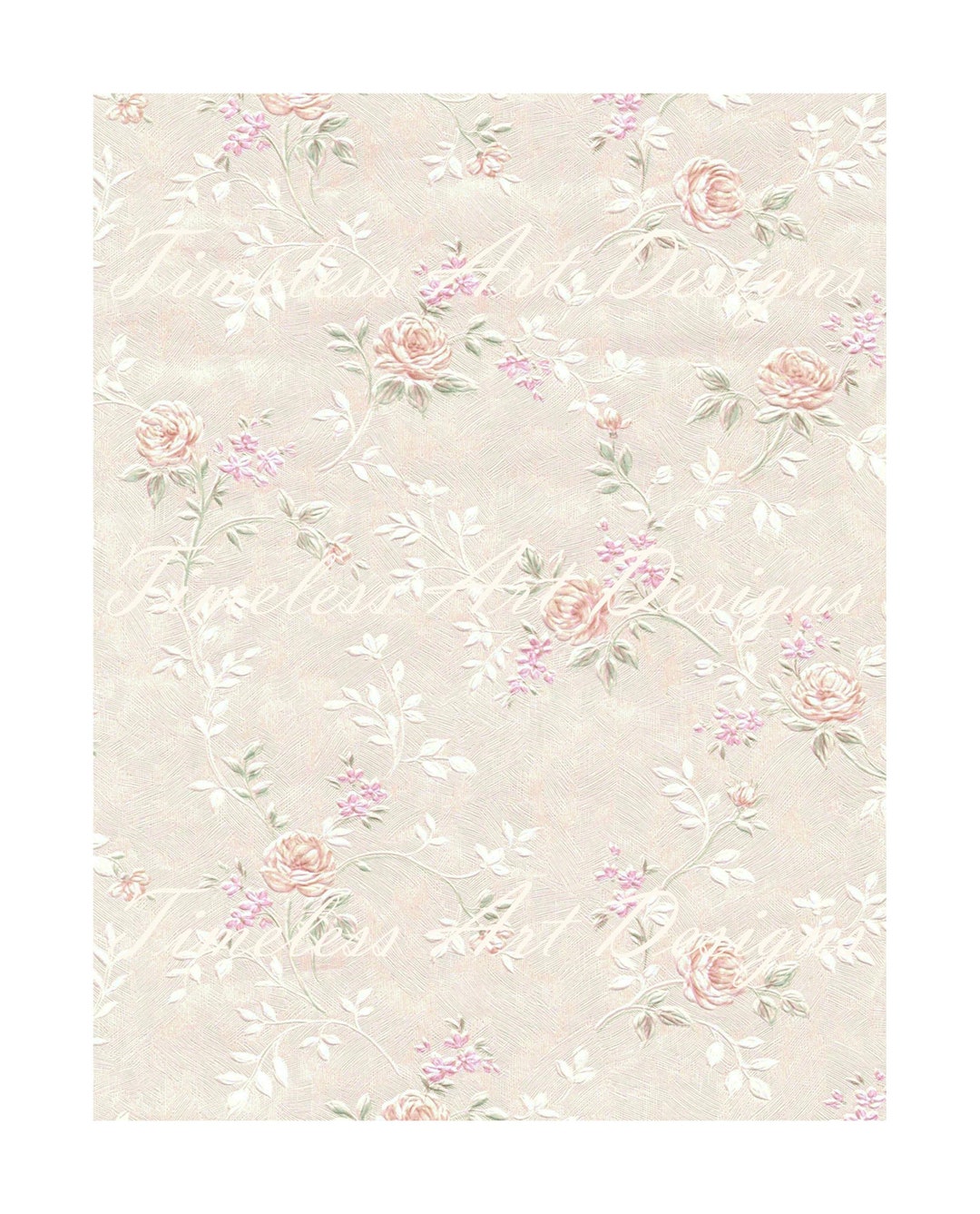 Vintage Embossed Floral Wallpaper Image, Peachy Roses (digital Download ...
