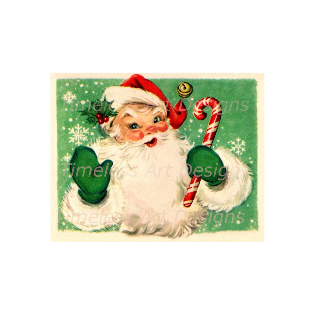 Digital Download Retro Jolly Old Santa Claus Printable, Candy Cane ...