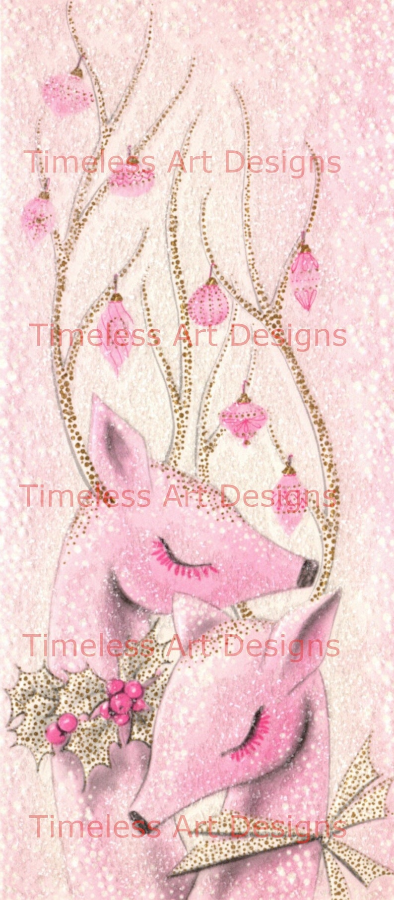 Digital Download Pink Retro Christmas Reindeer Printable Pink Glitter ...