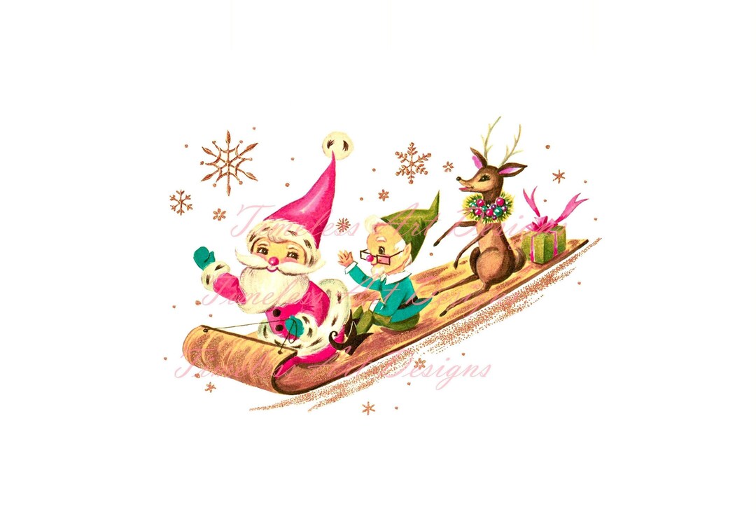 Digital Download Retro Santa Claus Printable Clipart Santa Elves ...
