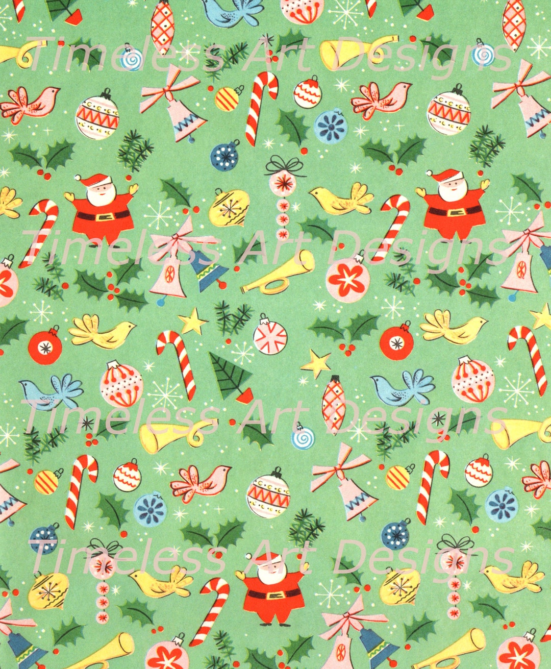Vintage Printable Gift Wrap Paper Instant Digital Download Santa Claus ...