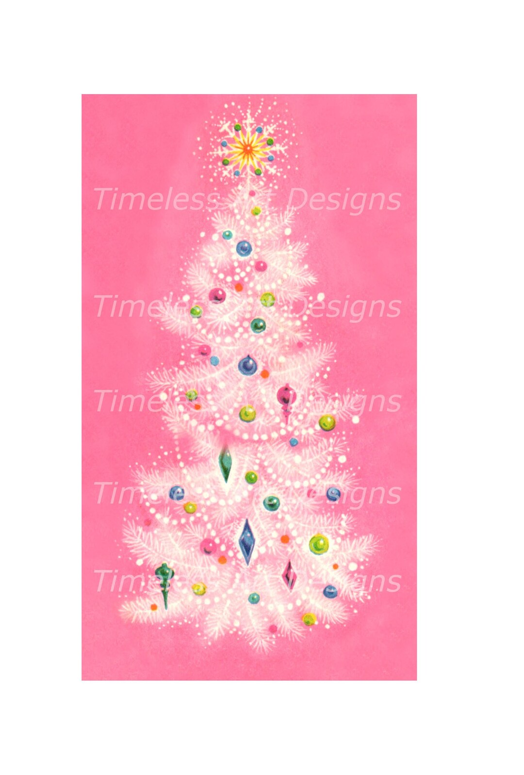 Digital Download 1950s Beautiful Retro Christmas Tree on Pink ...