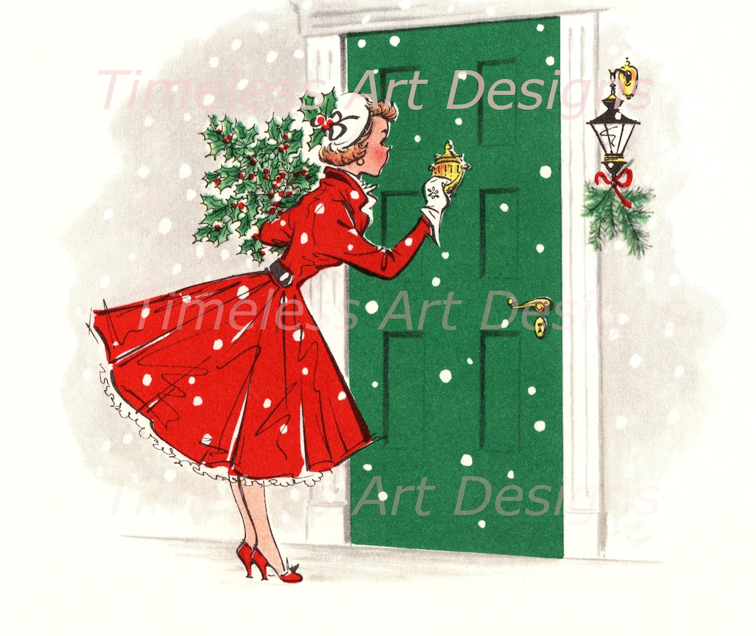 Vintage Christmas Lady Printable Digital Download Image, Pretty Holiday ...